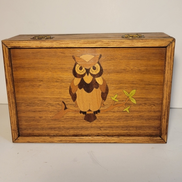 Art | Vintage Wood Owl Inlay Trinket Jewelry Keepsake Box | Poshmark